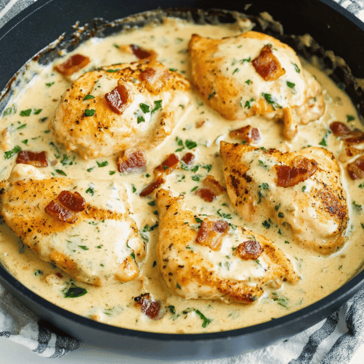 One Pan Creamy Bacon Chicken Recipe - katyrecipes.com