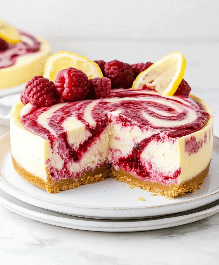 Lemon Raspberry Swirl Cheesecake Recipe - katyrecipes.com