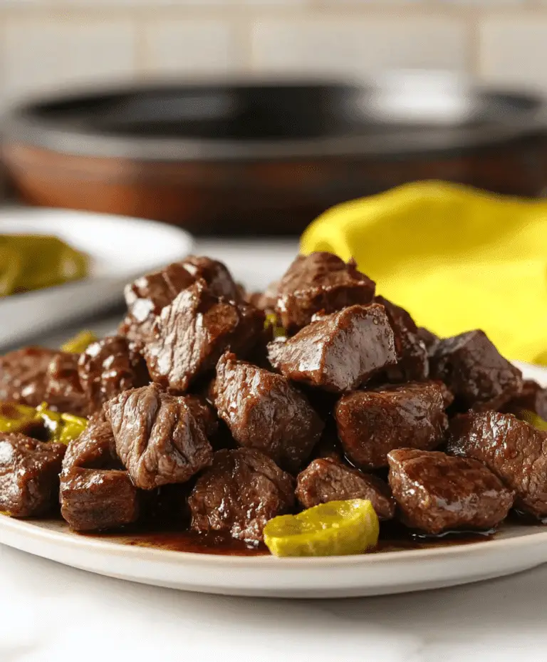 Easy Slow Cooker Mississippi Steak Bites Recipe - katyrecipes.com