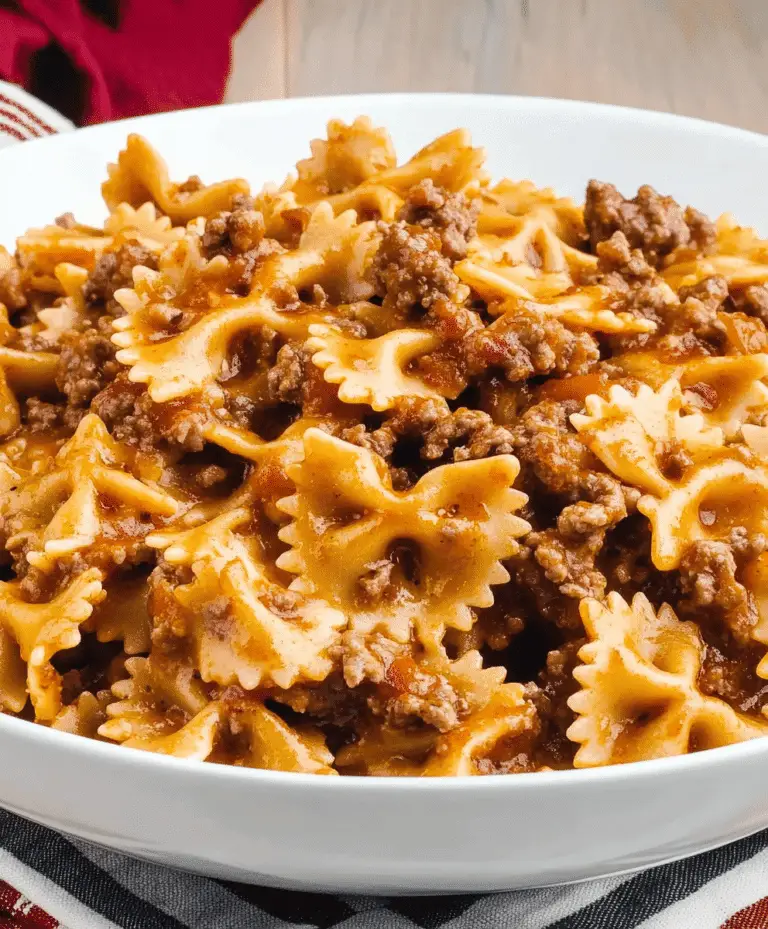 Cheesy Beef And Bowtie Pasta In Garlic Butter Recipe - katyrecipes.com
