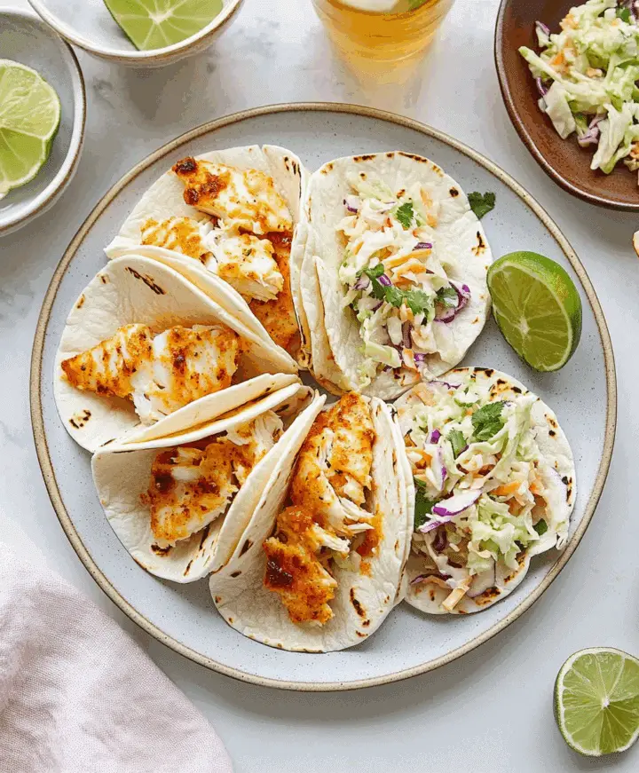 Summer Fish Tacos with Cabbage Slaw Seafood Recipe - katyrecipes.com
